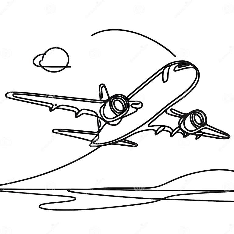 A Simplistic Airplane Sketch is Depicted on a Plain White Background ...
