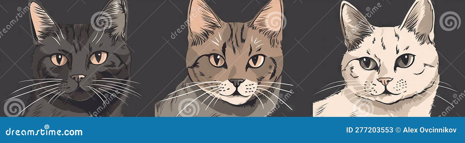 Simplistic Cartoon Cat Portraits on White Background for Invitations ...