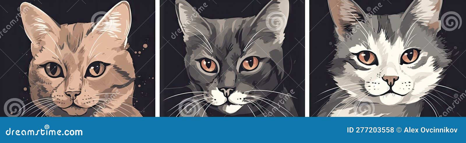 Simplistic Cartoon Cat Portraits on White Background for Invitations ...