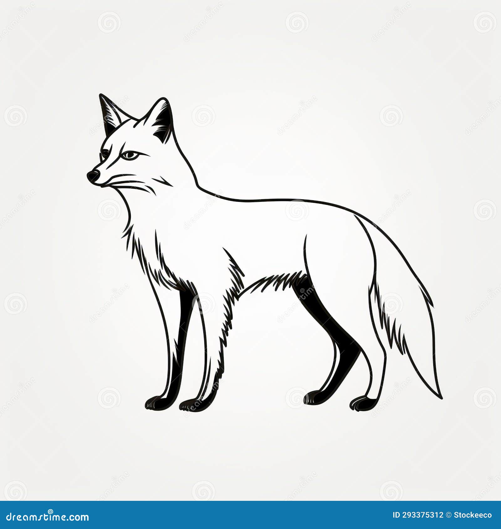 Simplistic Cartoon Red Fox Line Drawing on Light Background Stock ...