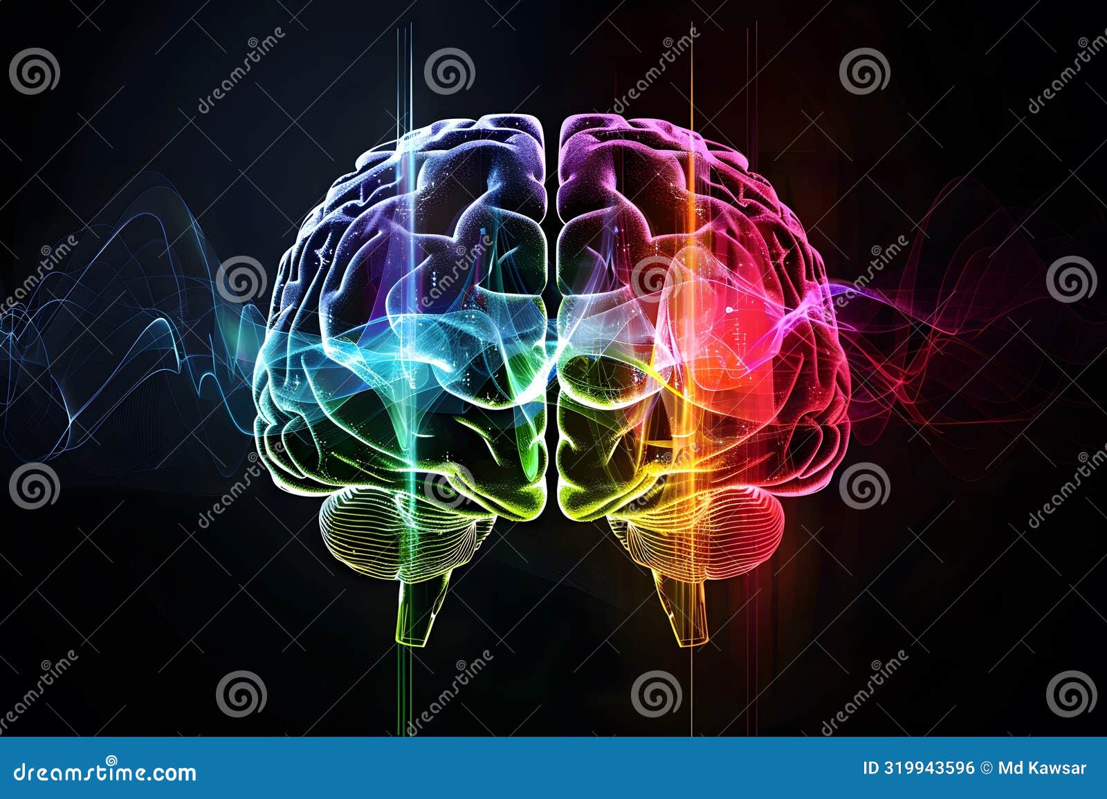 Simplistic 3D Illustration of Left and Right Brain with Colorful Sound ...