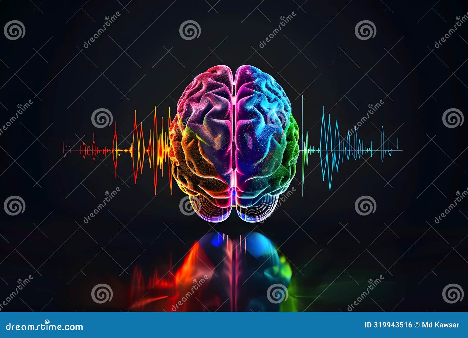 Simplistic 3D Render of Left and Right Brain with Sound Waves Stock ...
