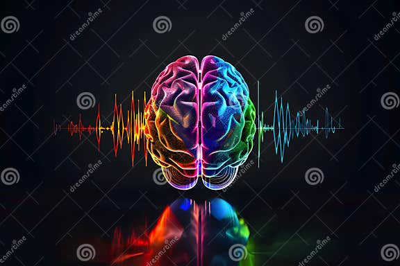 Simplistic 3D Render of Left and Right Brain with Sound Waves Stock ...