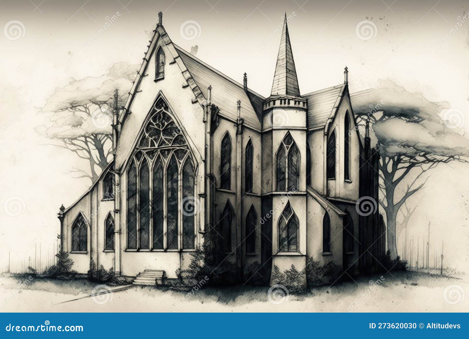 Simplistic Drawing of Gothic House, with Windows and Doors Drawn in ...