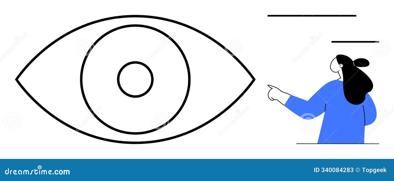 Simplistic Eye with Person in Blue Pointing and Alignment Bars Stock ...