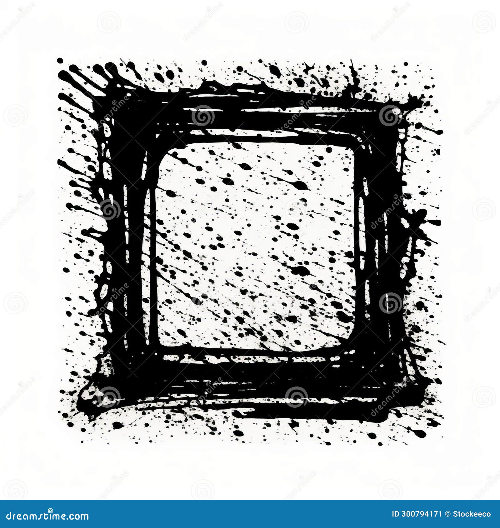 Simplistic Ink Drawings: a Square Frame with Black Splats Stock ...