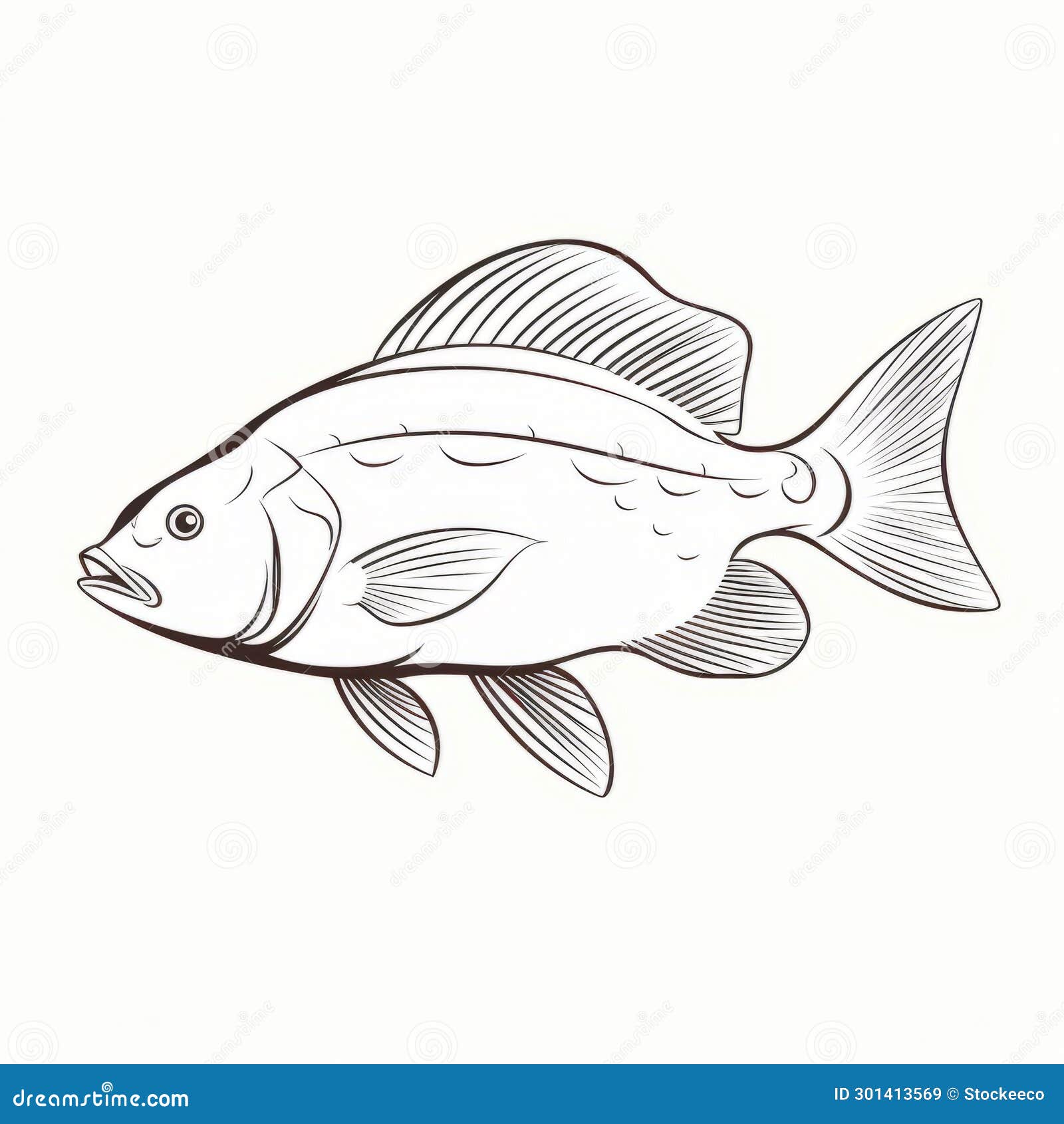 Simplistic Line Drawing of a Large Fish in Golden Age Illustration ...