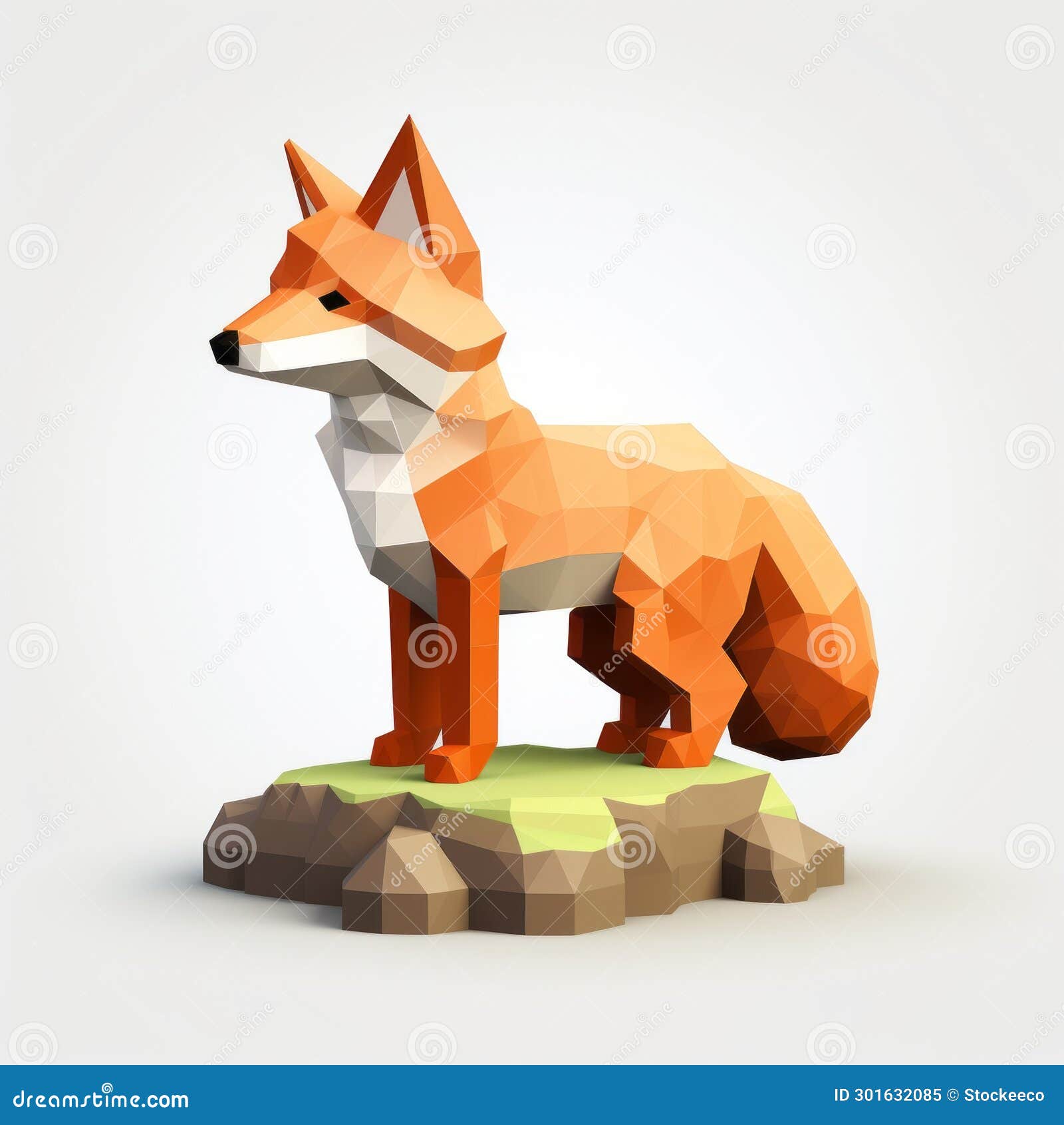 Simplistic Low Poly Fox Standing on Rock - Fine Detailed Design Stock ...