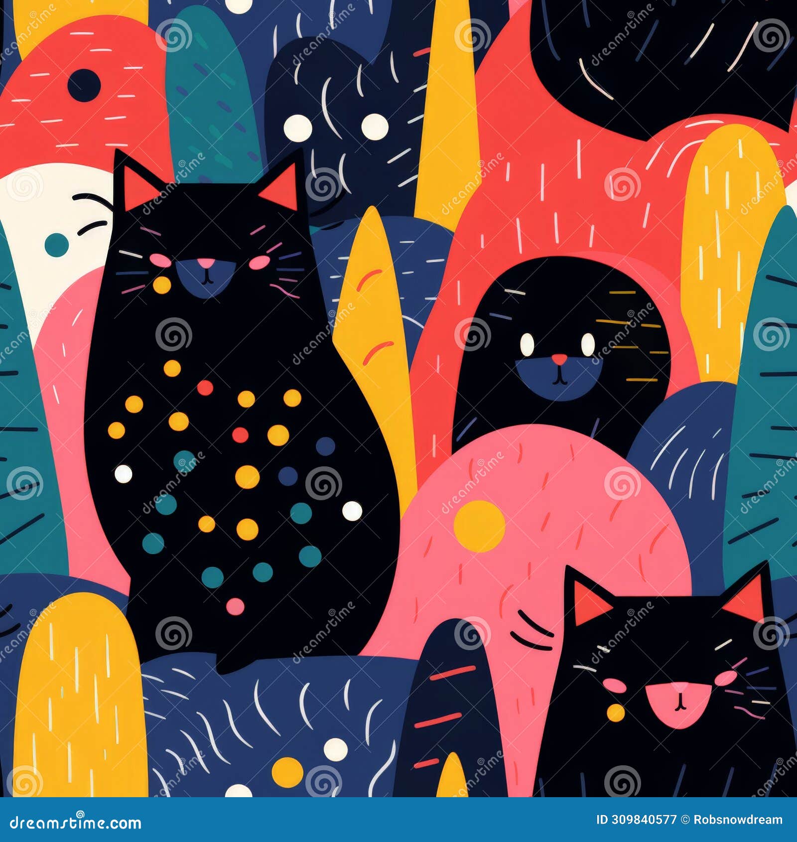 Simplistic and Modern Cat Repeat Pattern Stock Illustration ...