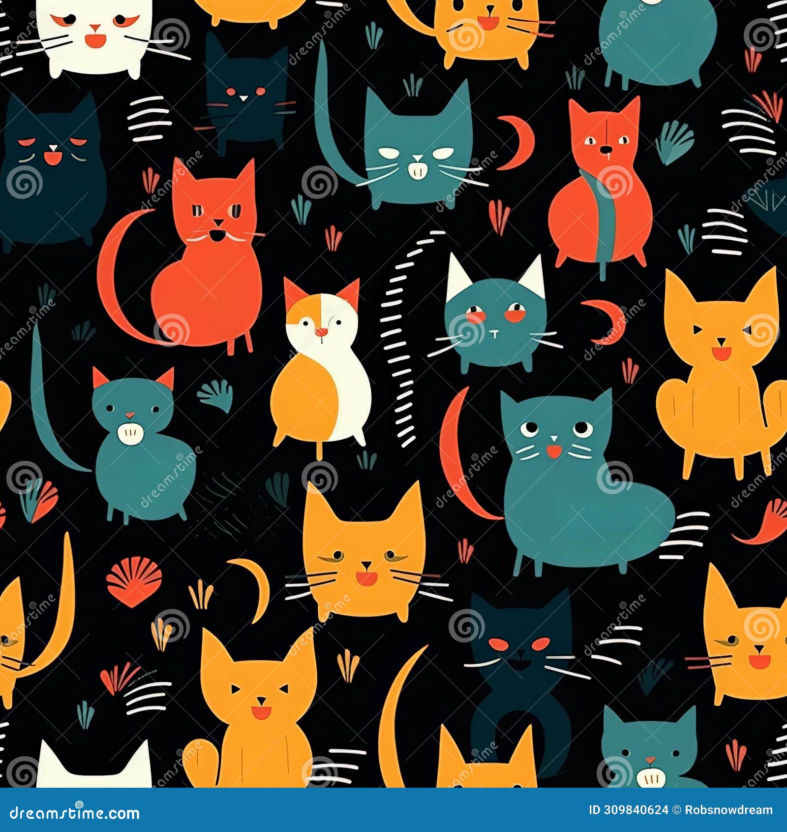 Simplistic and Modern Cat Repeat Pattern Stock Illustration ...
