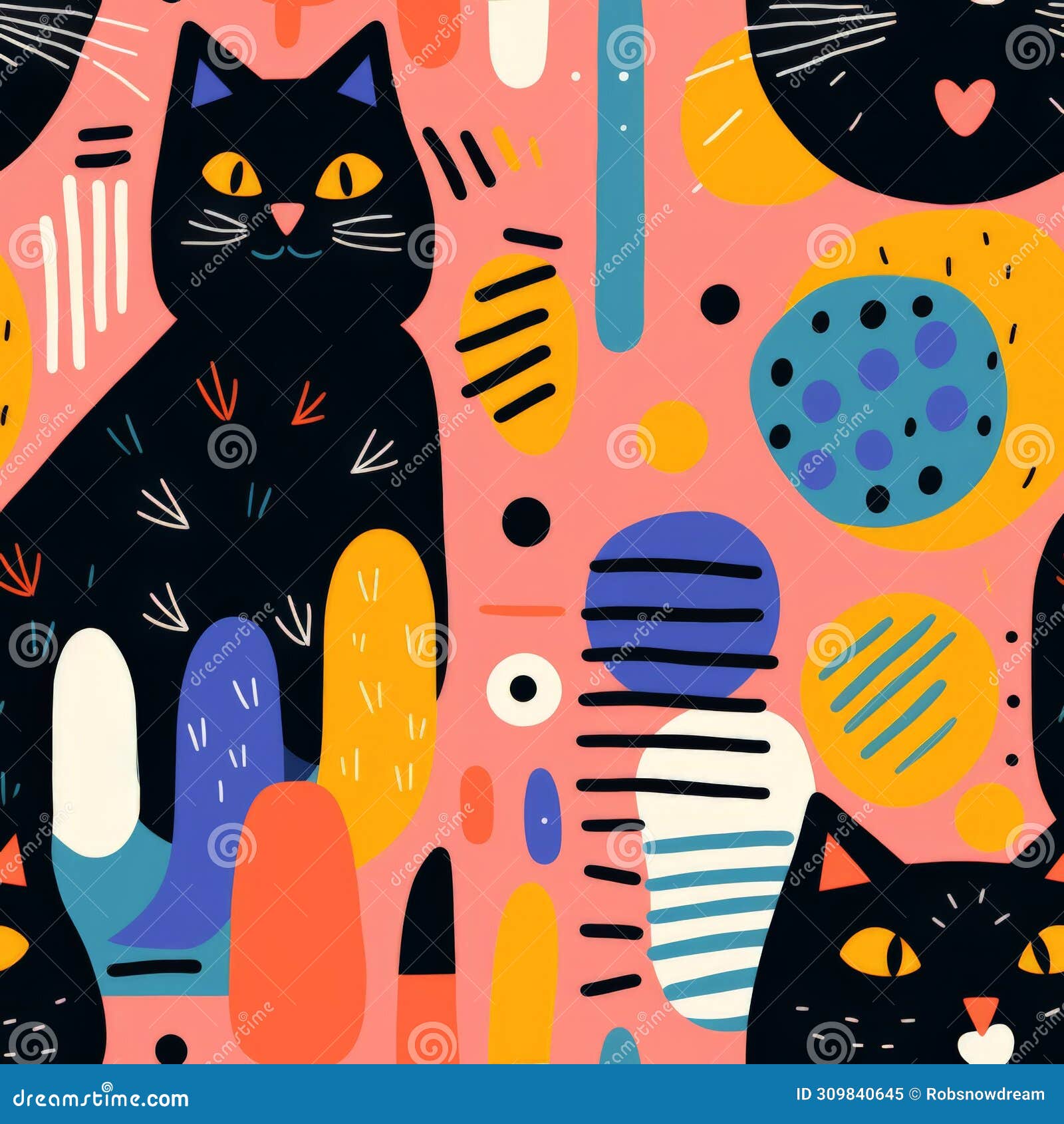 Simplistic and Modern Cat Repeat Pattern Stock Illustration ...