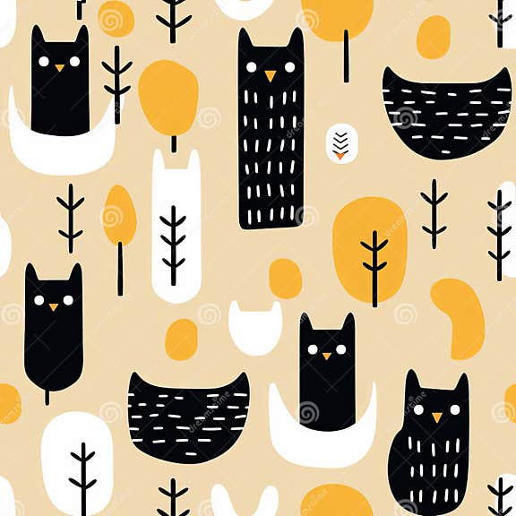 Simplistic and Modern Cat Repeat Pattern Stock Illustration ...