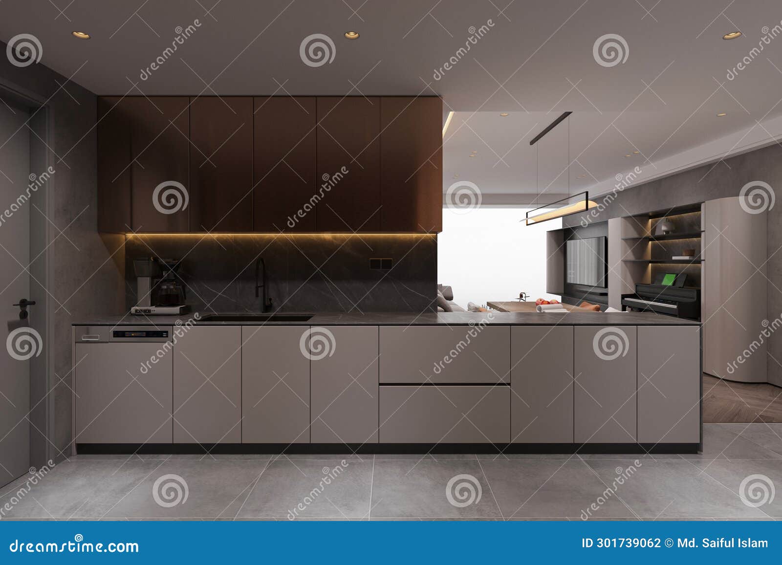 Simplistic Modern Kitchen Interior of Modern Technology. Board Cabinet ...