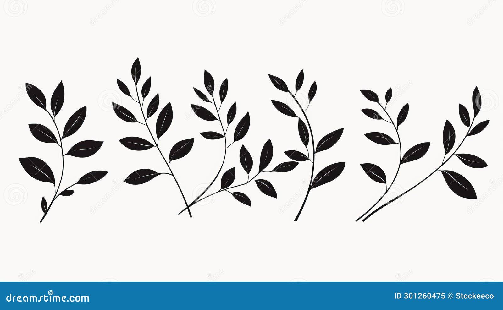 Simplistic Vector Art: Black Botanical Leaves and Branches Stock ...