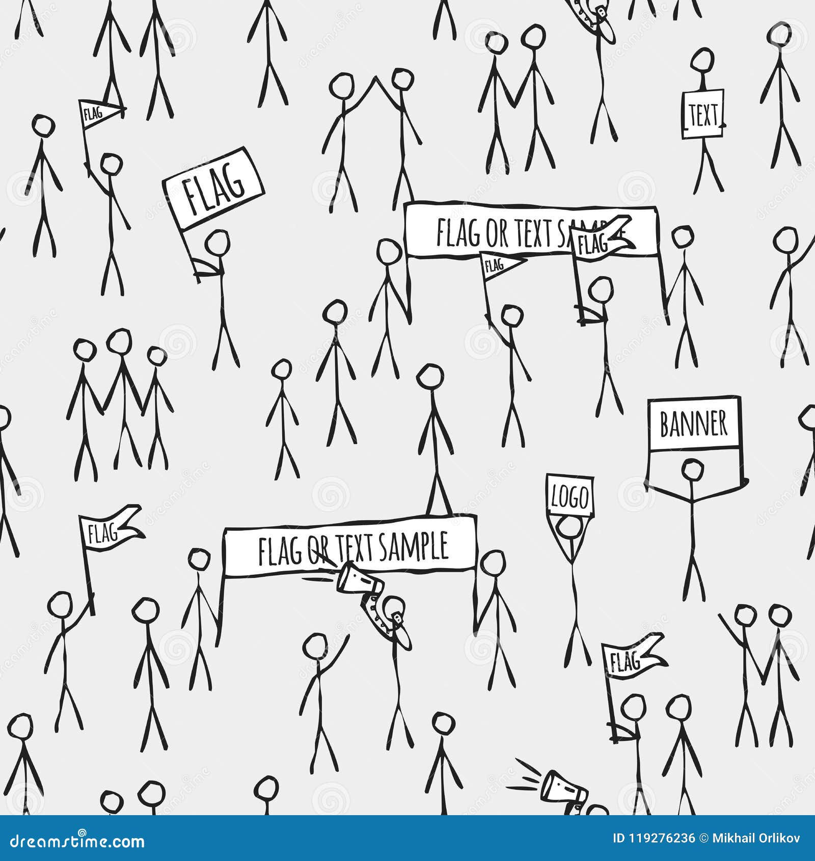 Seamless Massive Demonstration Print. Vector Colored Illustration on ...