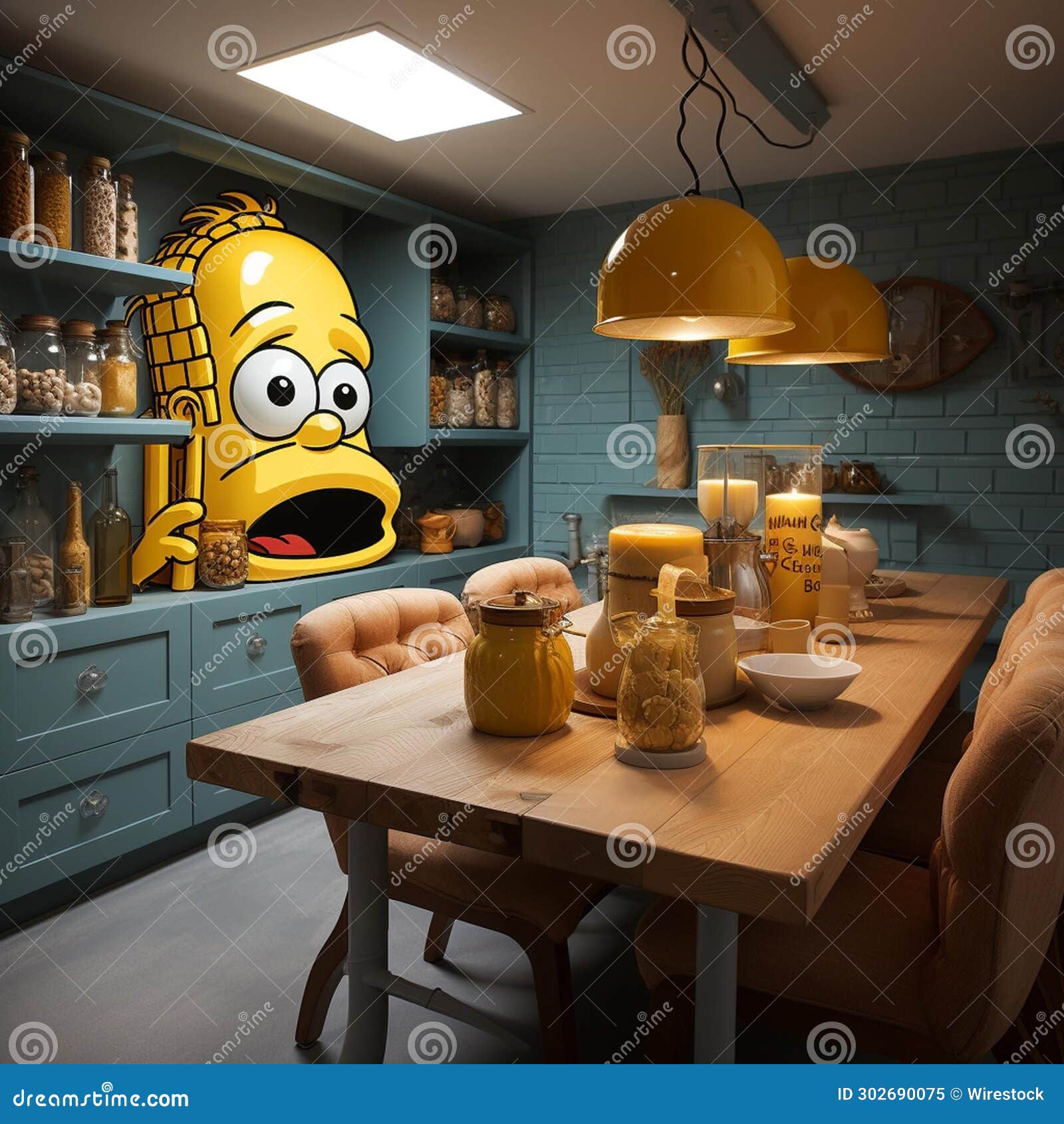 The Simpsons Kitchen with the Table and Cabinets in it, is Pictured ...