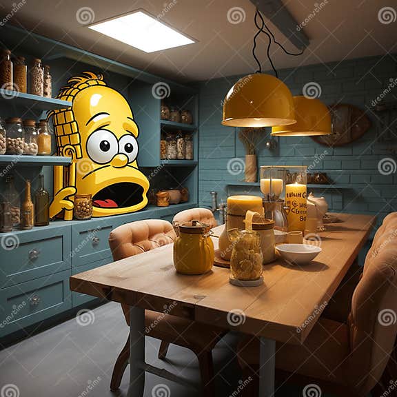 The Simpsons Kitchen with the Table and Cabinets in it, is Pictured ...