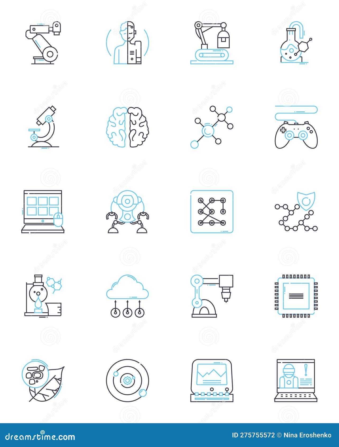 Simulated Development Linear Icons Set. Virtual, Model, Simulation ...