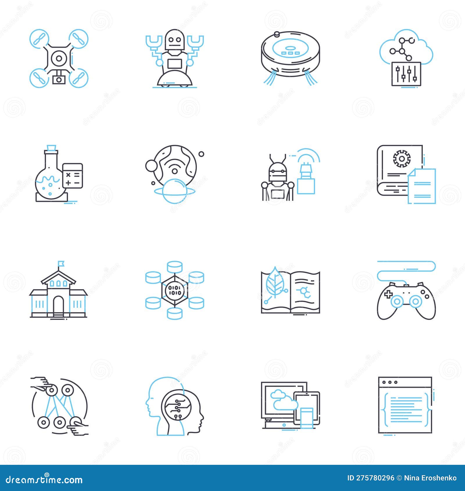 Simulated Development Linear Icons Set. Virtual, Model, Simulation ...