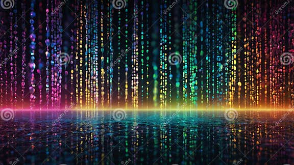 Simulation of Flowing Stream of Binary Code Data Illuminated by Soft Glowing Light. Generative ...