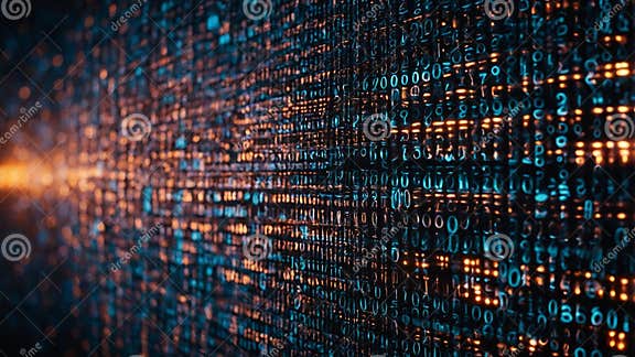 Simulation of Flowing Stream of Binary Code Data Illuminated by Soft ...