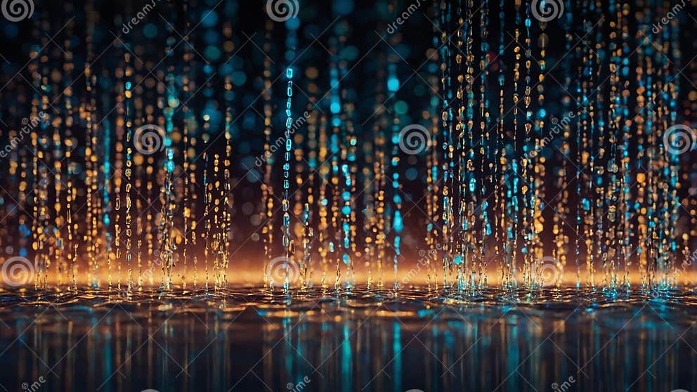 Simulation of Flowing Stream of Binary Code Data Illuminated by Soft ...