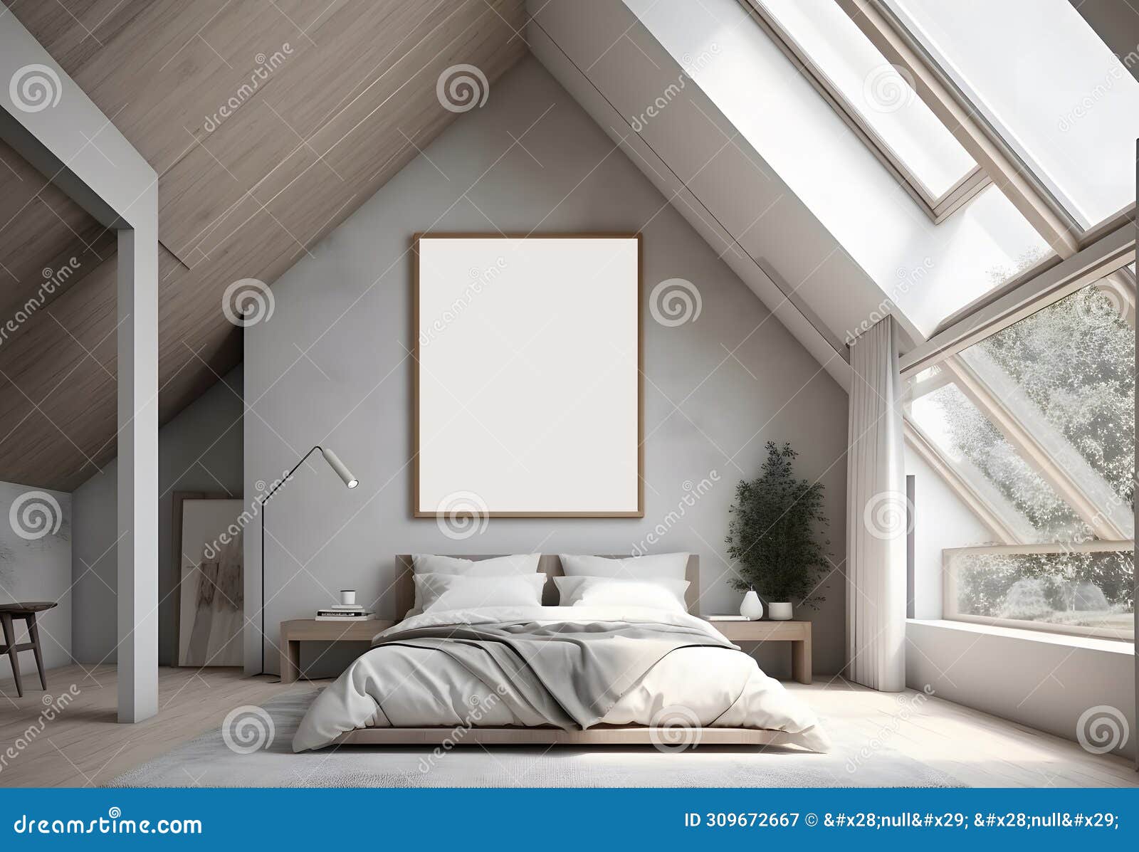 Simulation of the Interior of an Attic Bedroom with a Double Bed and ...