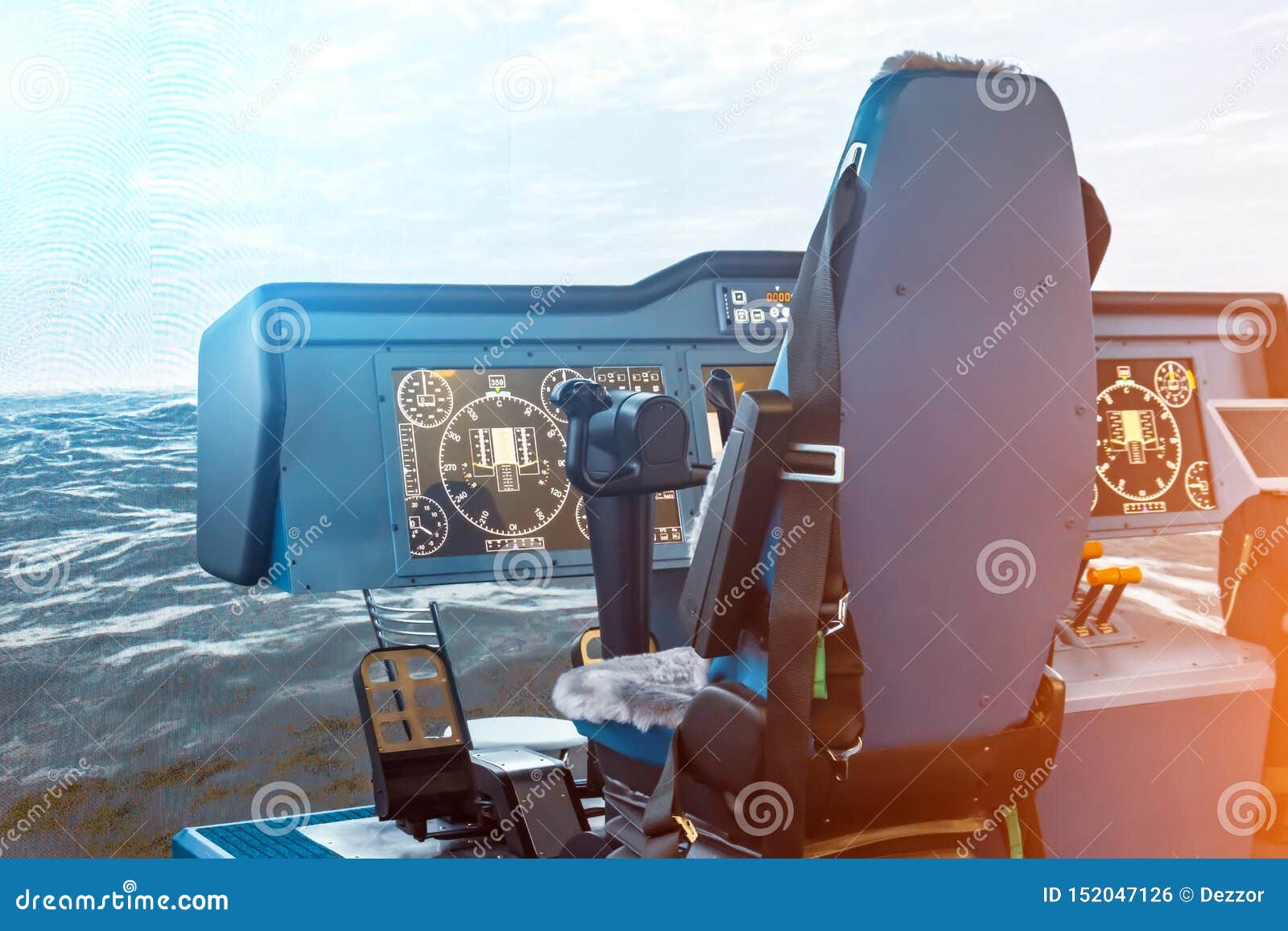 Simulator Control Of The Ship, Marine Vessel.. View Of The Cockpit ...