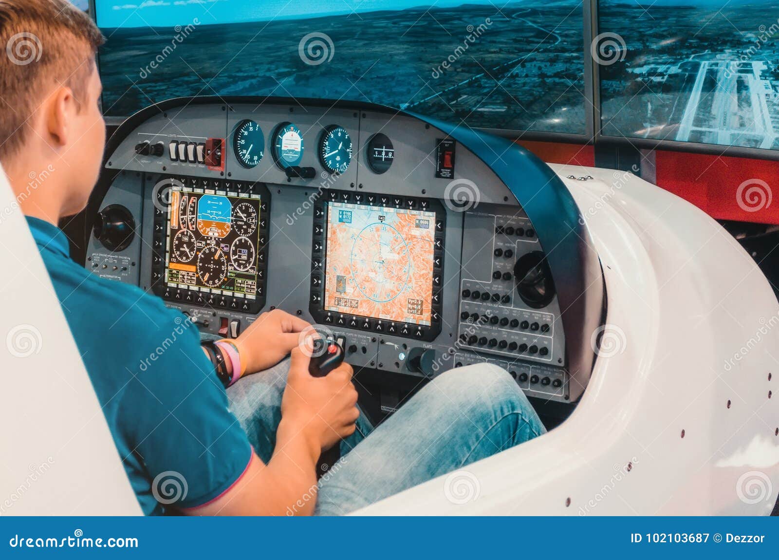 Simulator of a Passenger Aircraft with a Cockpit and Pilots. Editorial ...