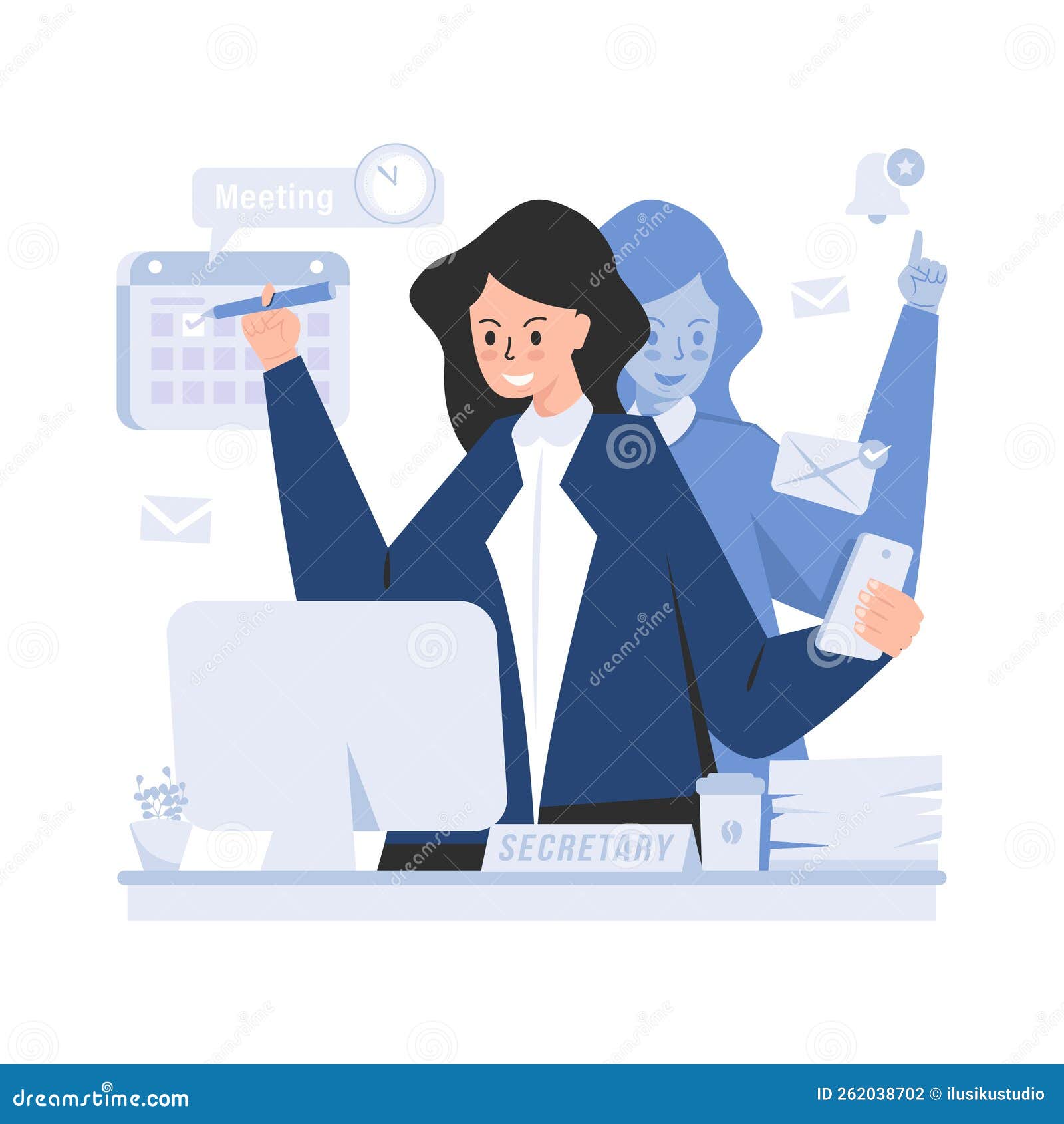 Businesswoman Secretary Multitasking Illustration Stock Vector ...