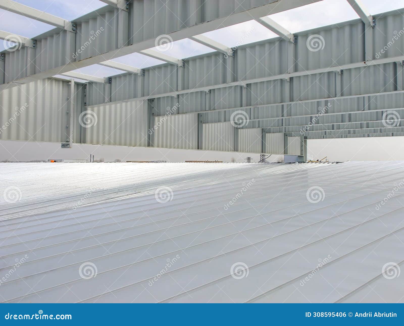 SIN Beams Structure of a Modern Warehouse Under Construction. Metal ...