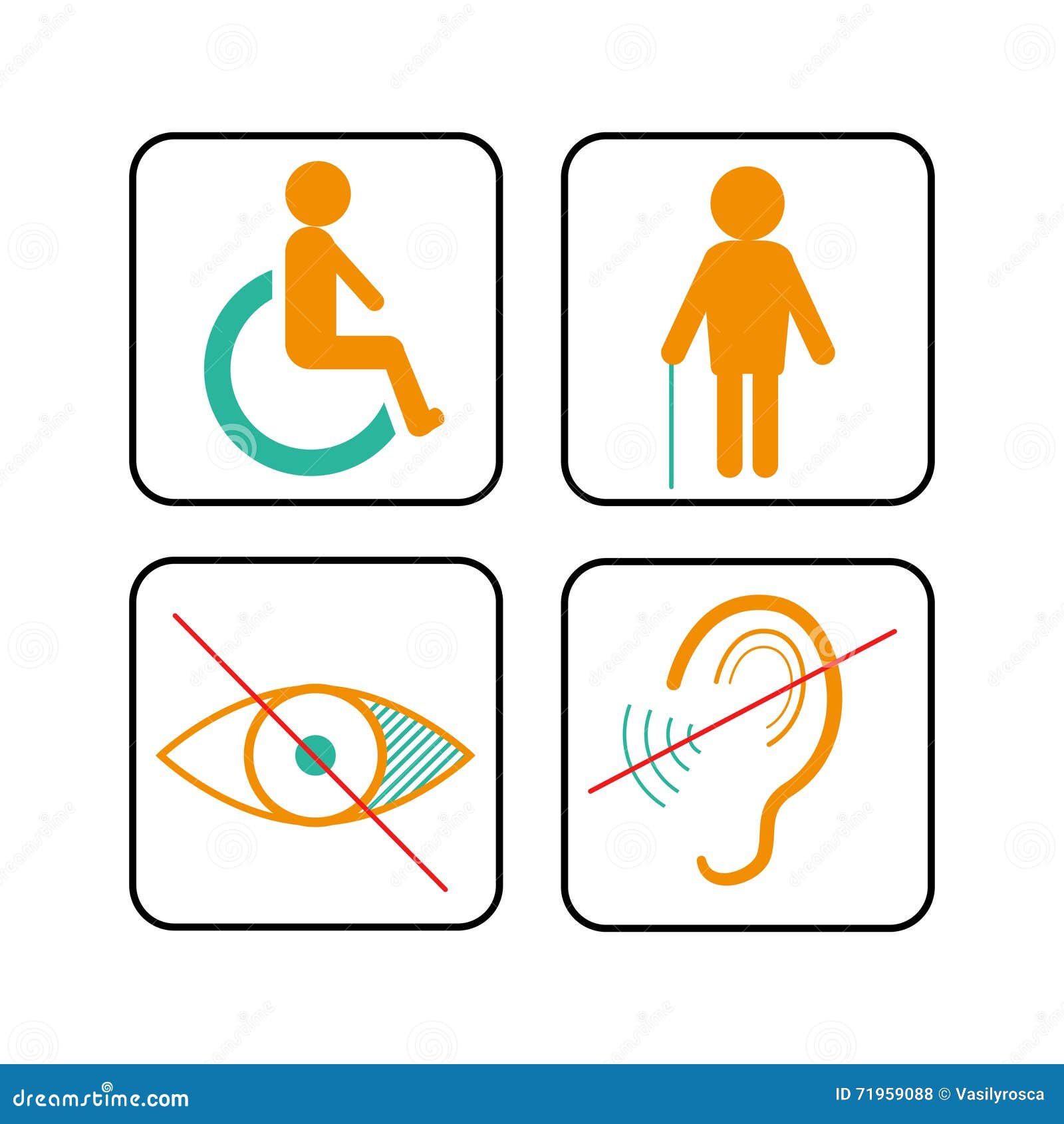 Sinais Deficientes: Surdo, Cego, E Cadeira De Rodas Ilustração do Vetor ...