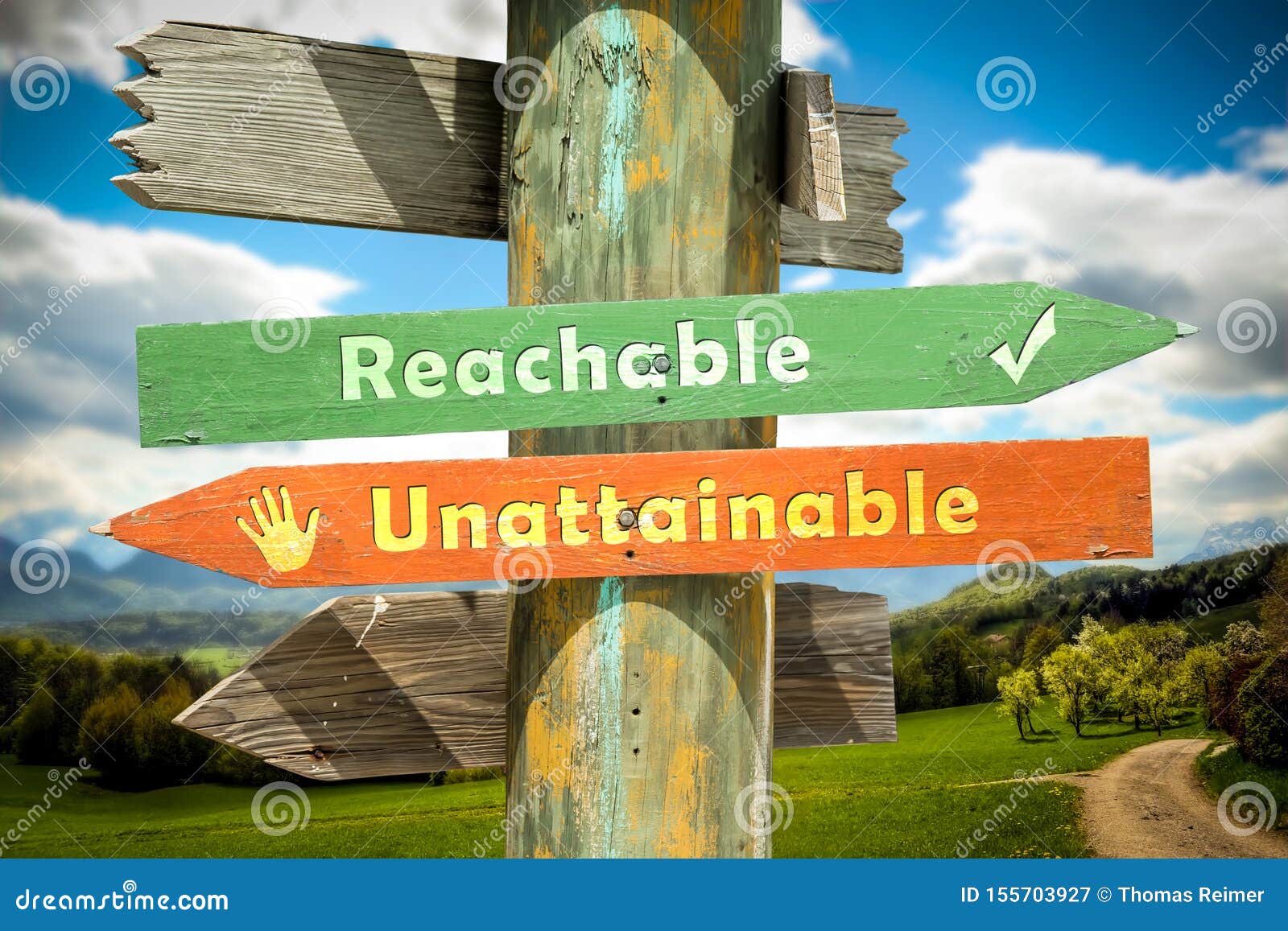Street Sign To Reachable Versus Unattainable Imagem de Stock - Imagem ...