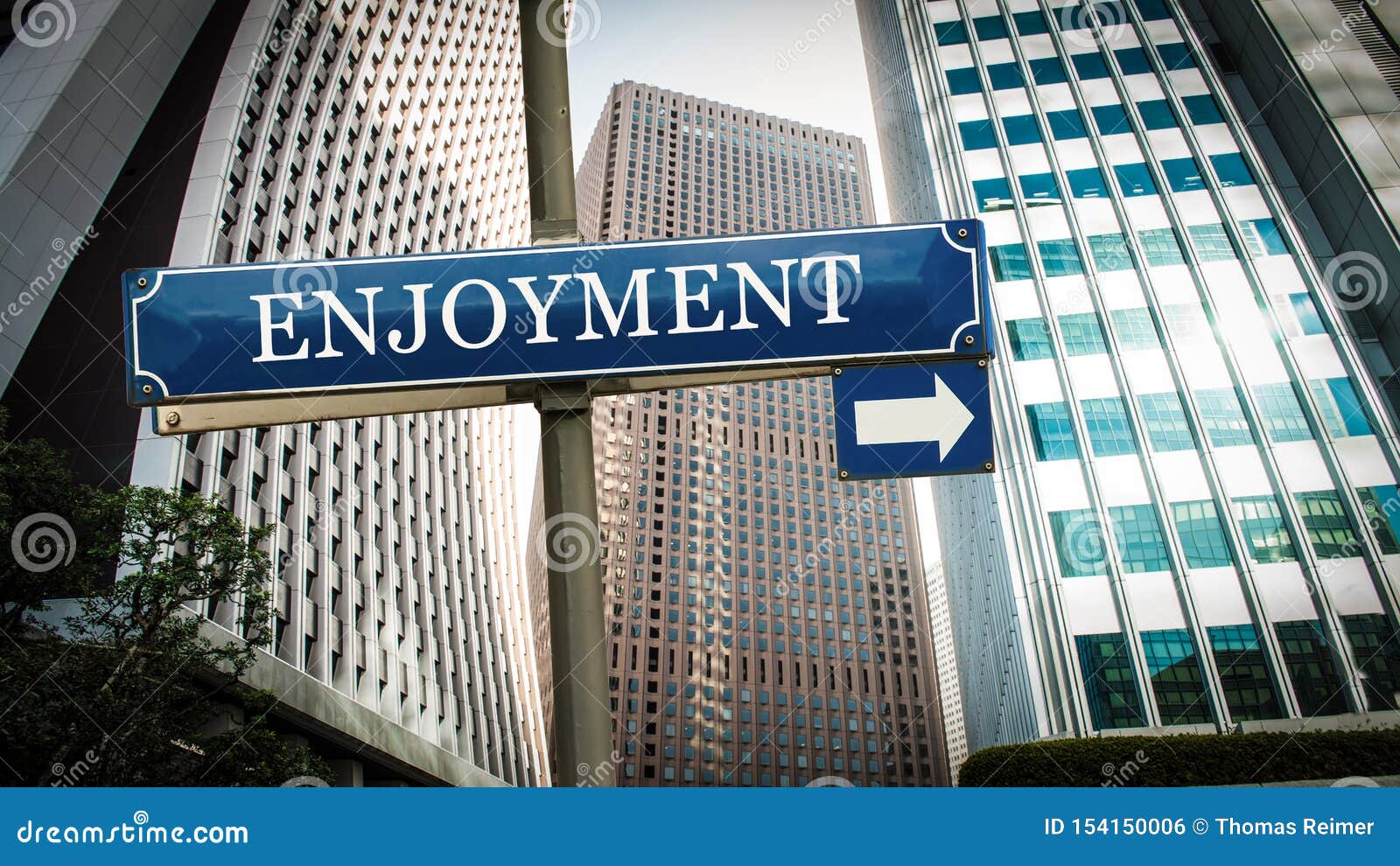 Street Sign to Enjoyment foto de stock. Imagem de qualidade - 154150006