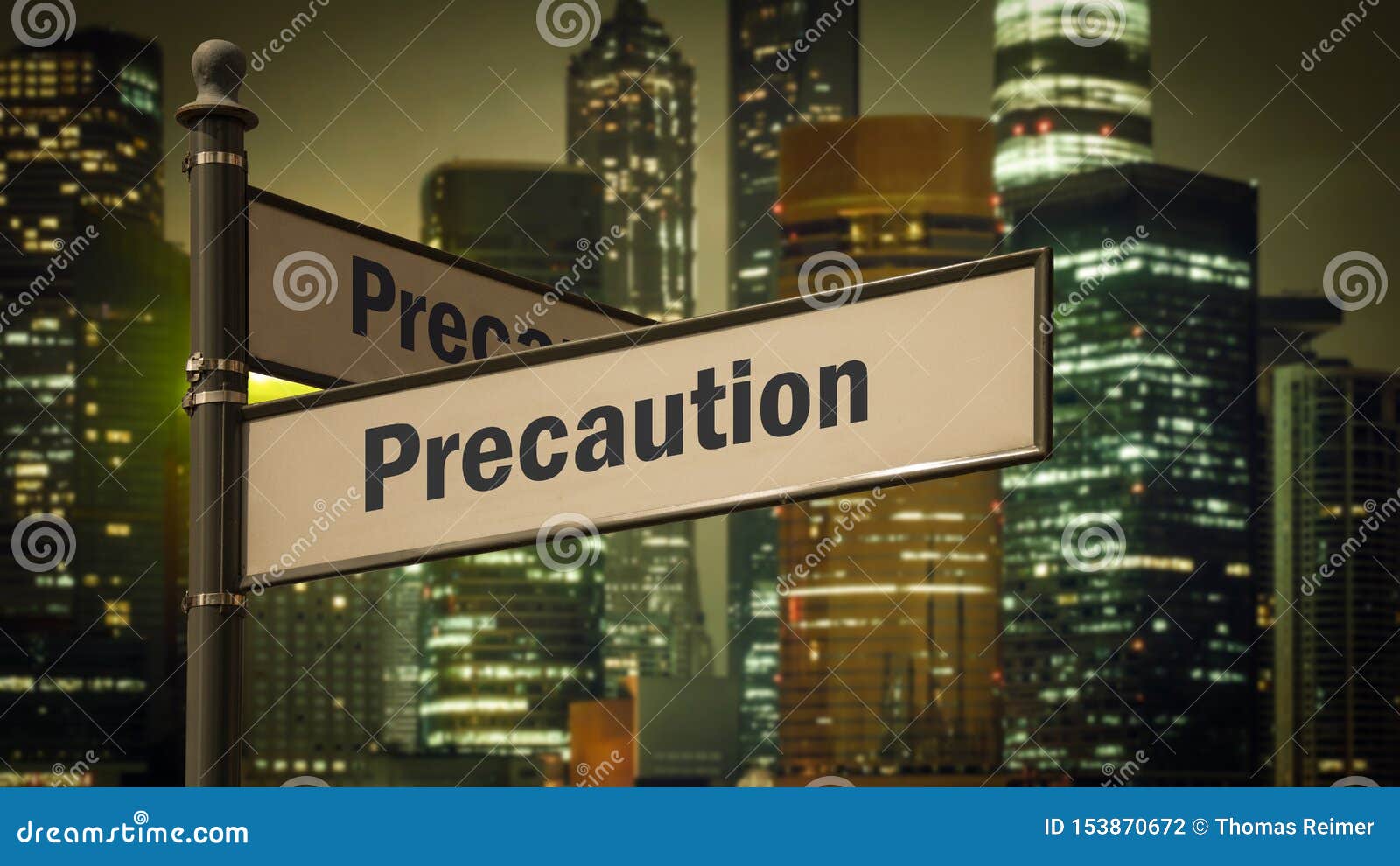Street Sign to Precaution foto de stock. Imagem de poste - 153870672