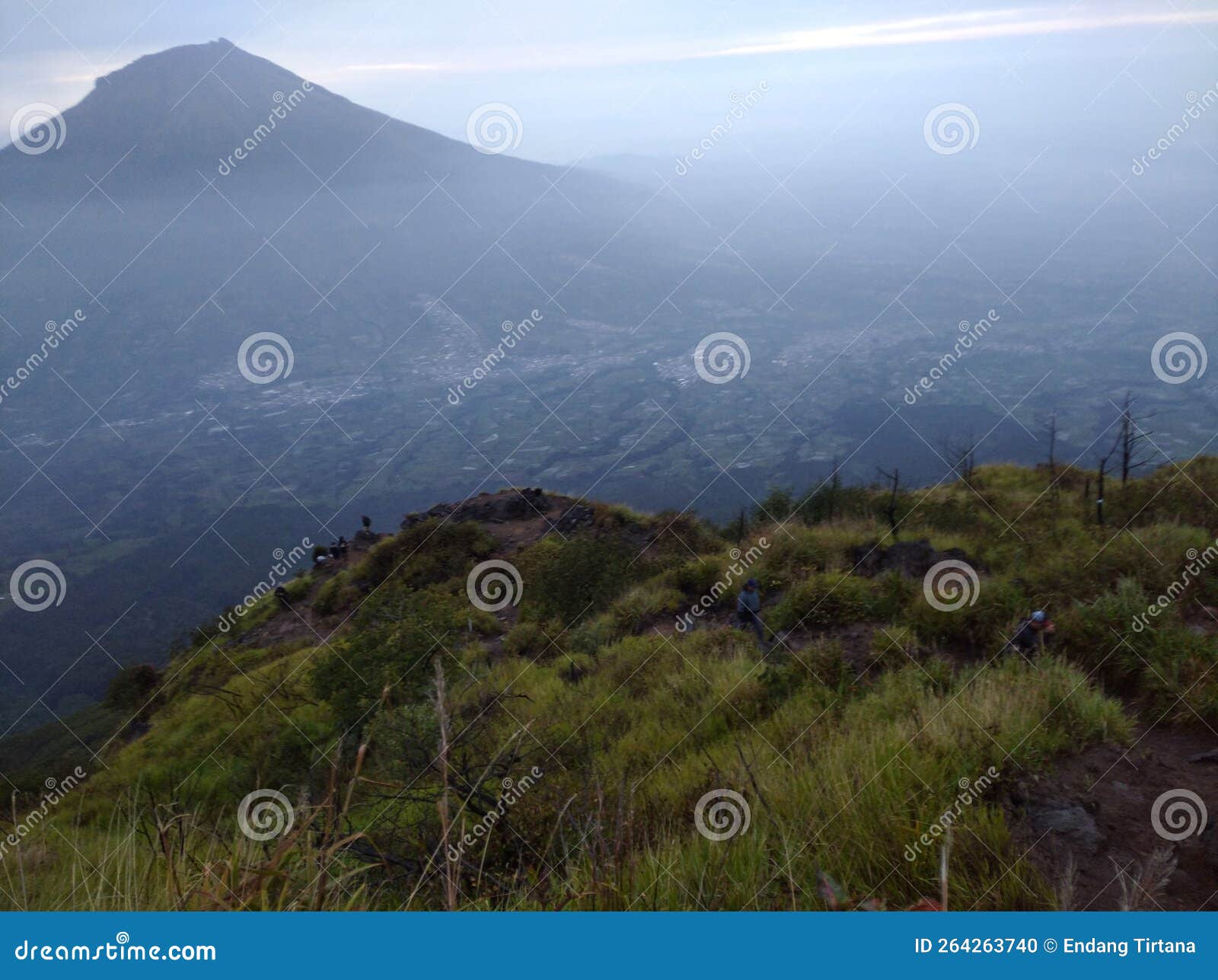 Sindoro Mountain Take Look from the Sumbing Mountain Stock Photo ...