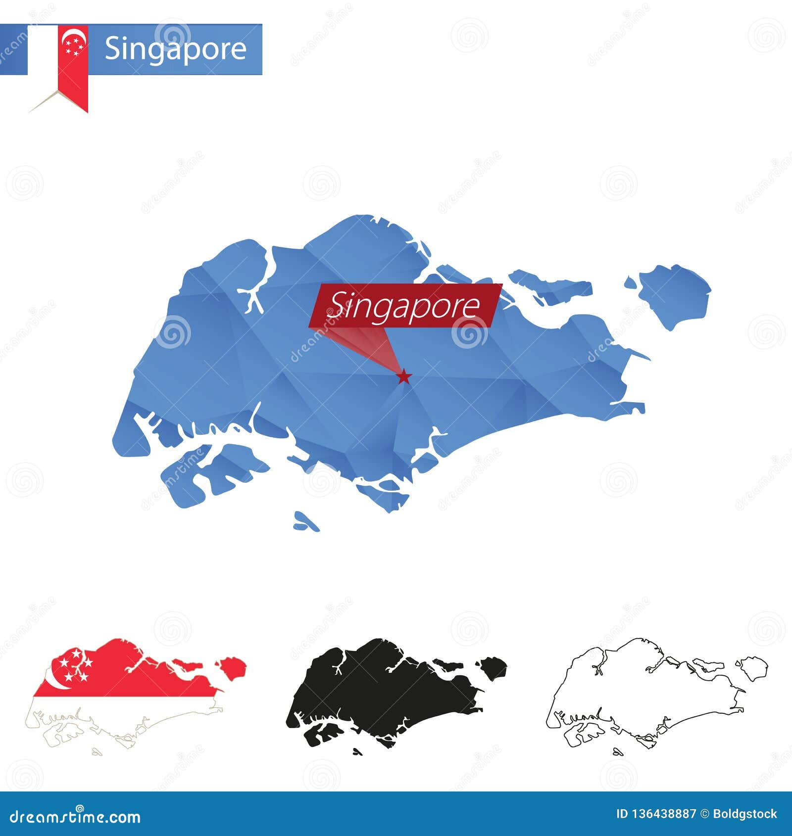 Singapore Blue Low Poly Map with Capital Stock Vector - Illustration of ...