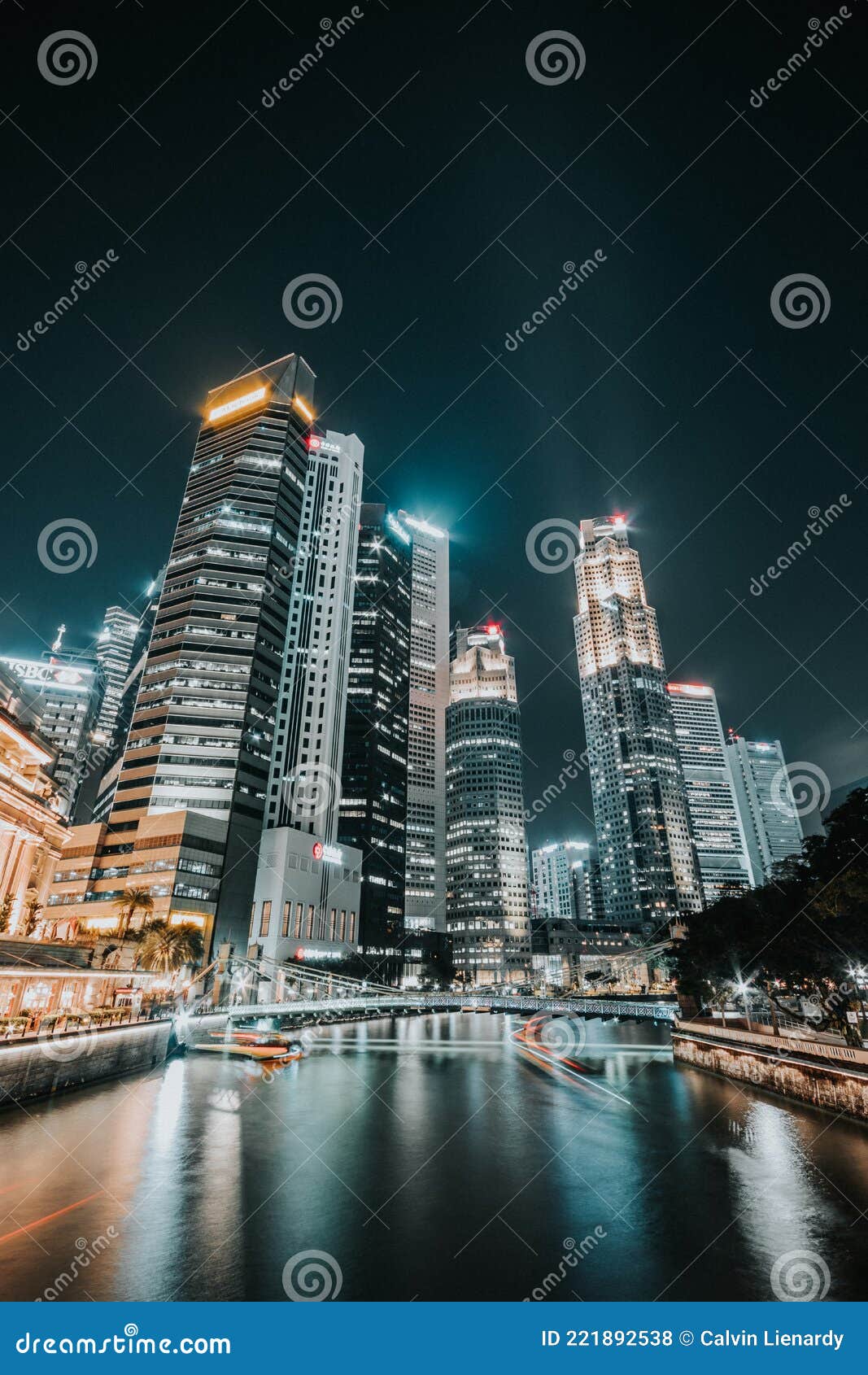Singapore CBD at Night editorial stock photo. Image of singapore ...