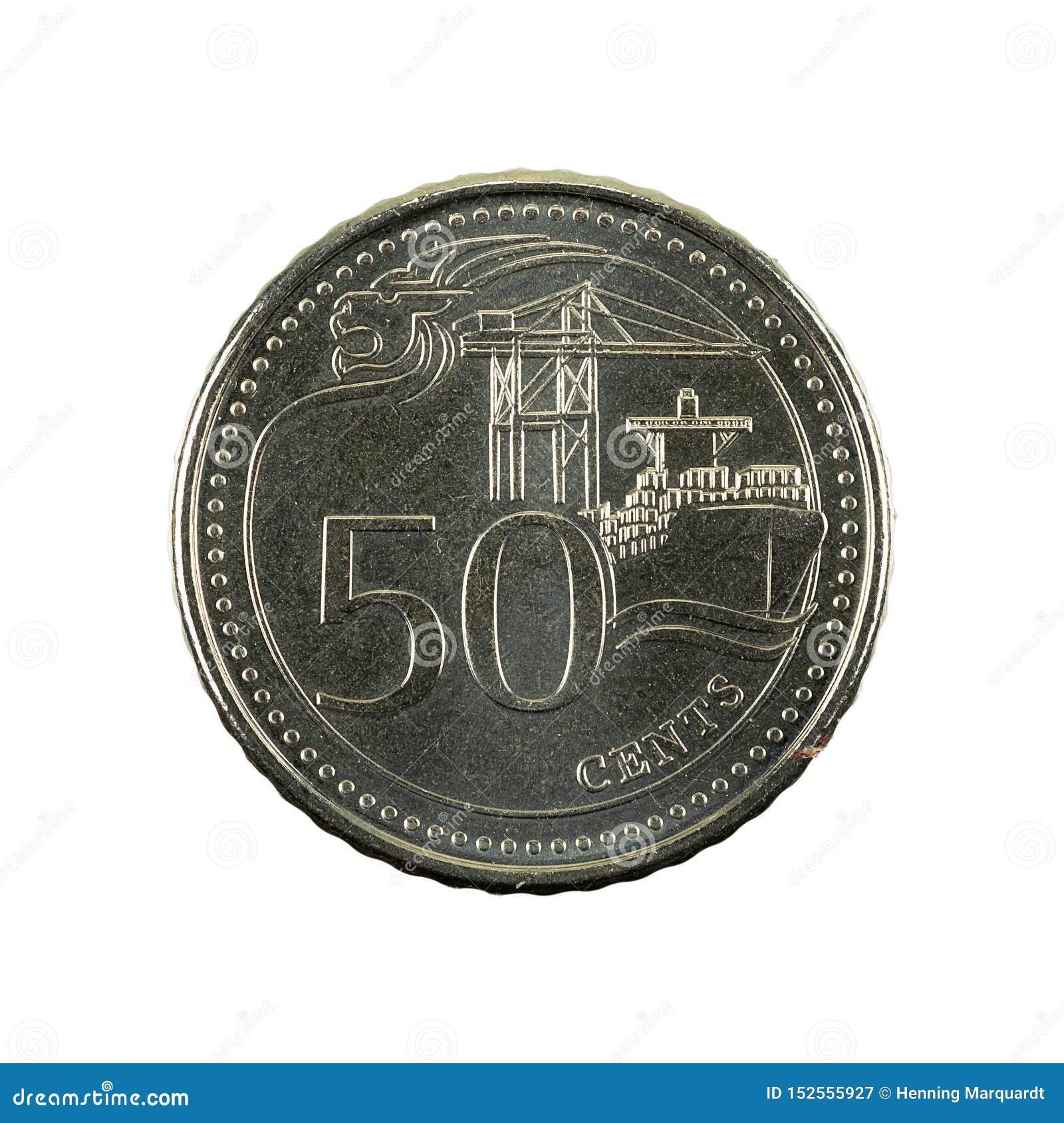 50 Singapore Cent Coin 2016 Obverse Isolated on White Background Stock ...