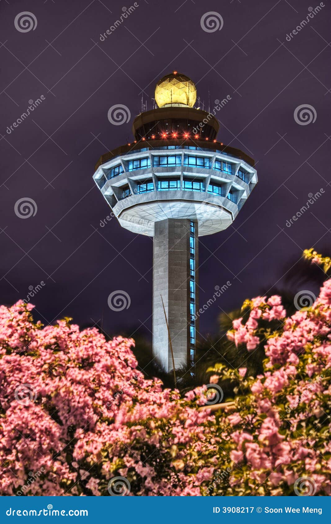 Singapore Changi Airport Control Tower At Night Royalty-Free Stock ...