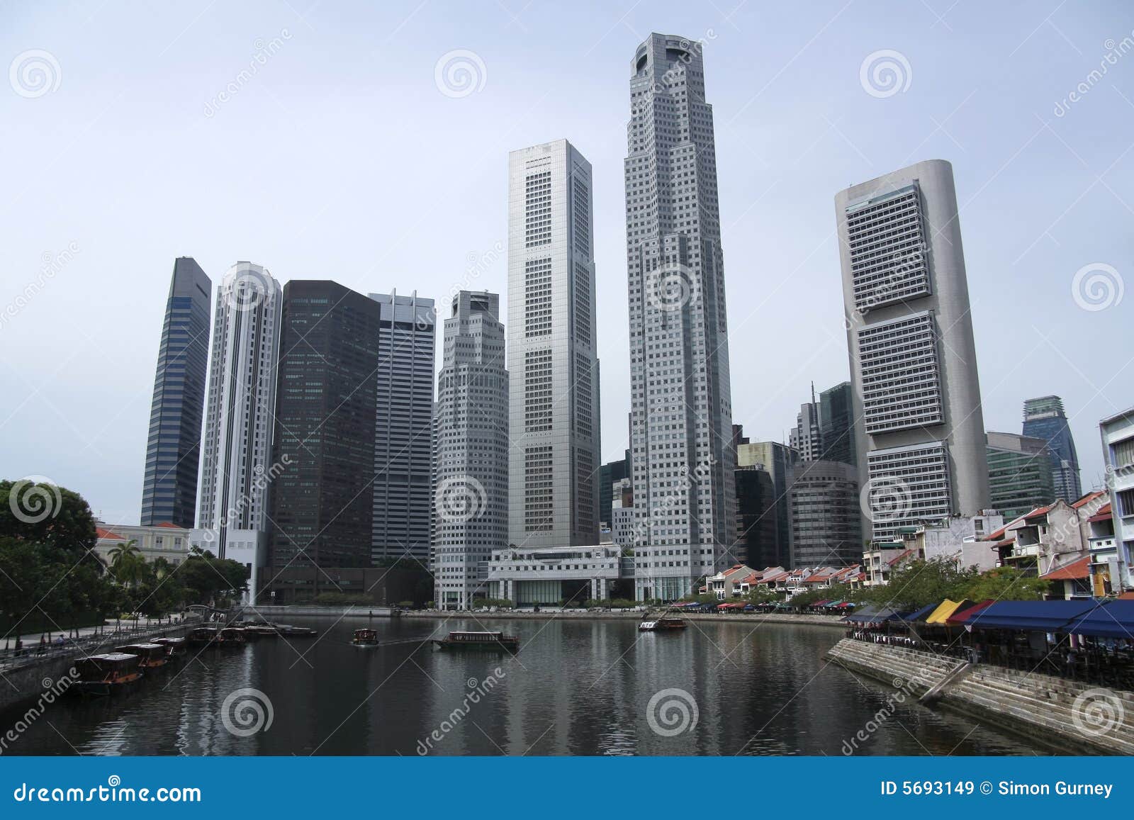 Singapore City Boat Quay Cbd Skyscrapers Stock Image - Image of boat ...