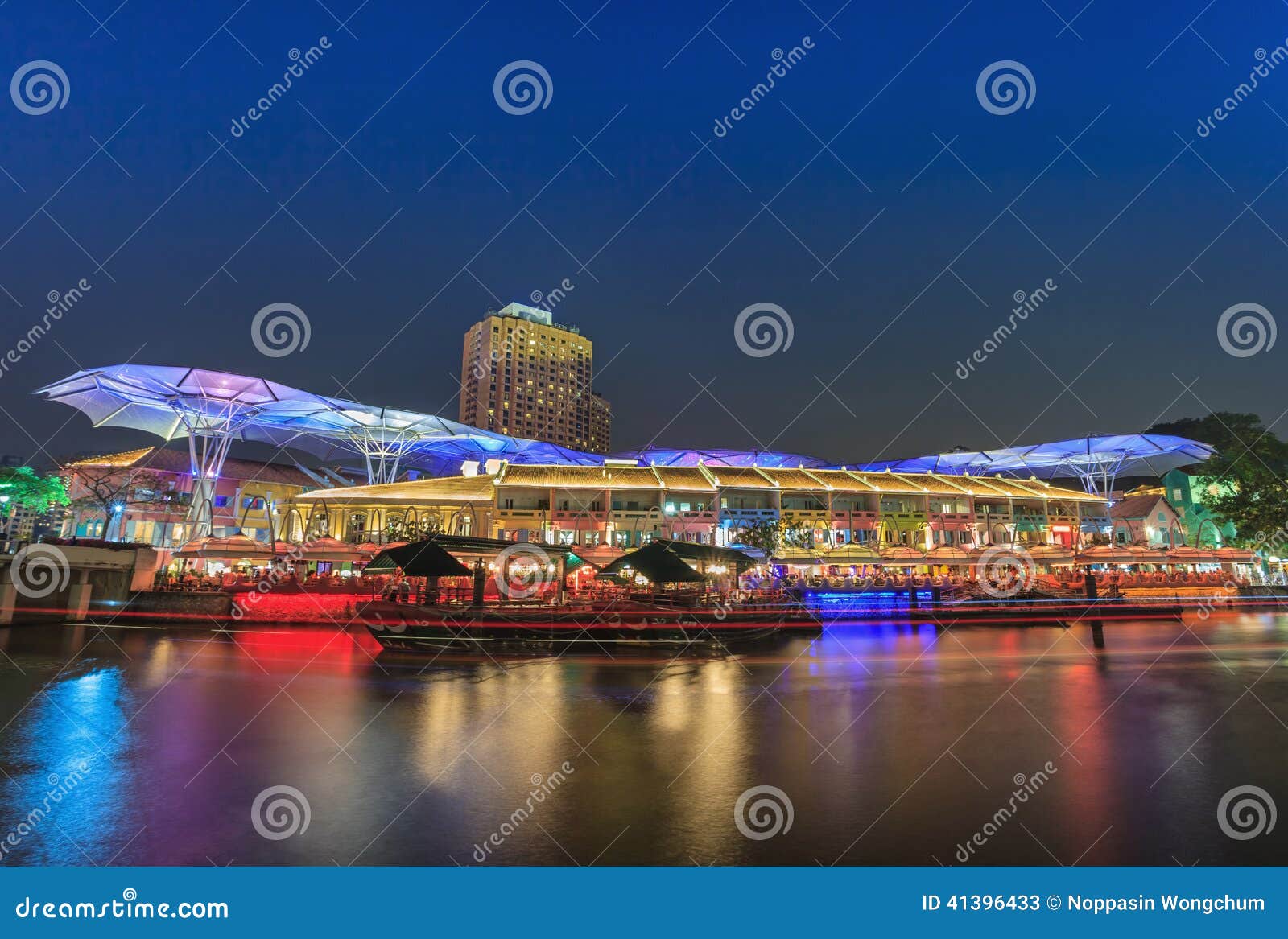Clark Quay - Singapore stock image. Image of marina, night - 41396433