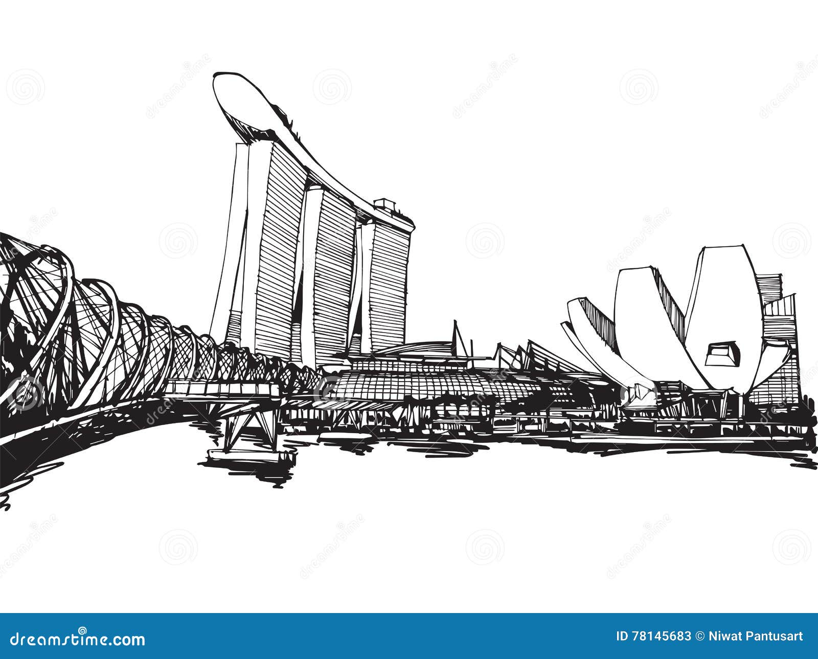 Singapore city stock vector. Illustration of drawing - 78145683