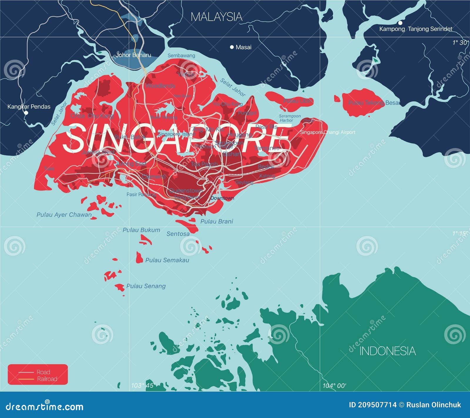 Singapore Detailed Editable Map Stock Vector - Illustration of city ...