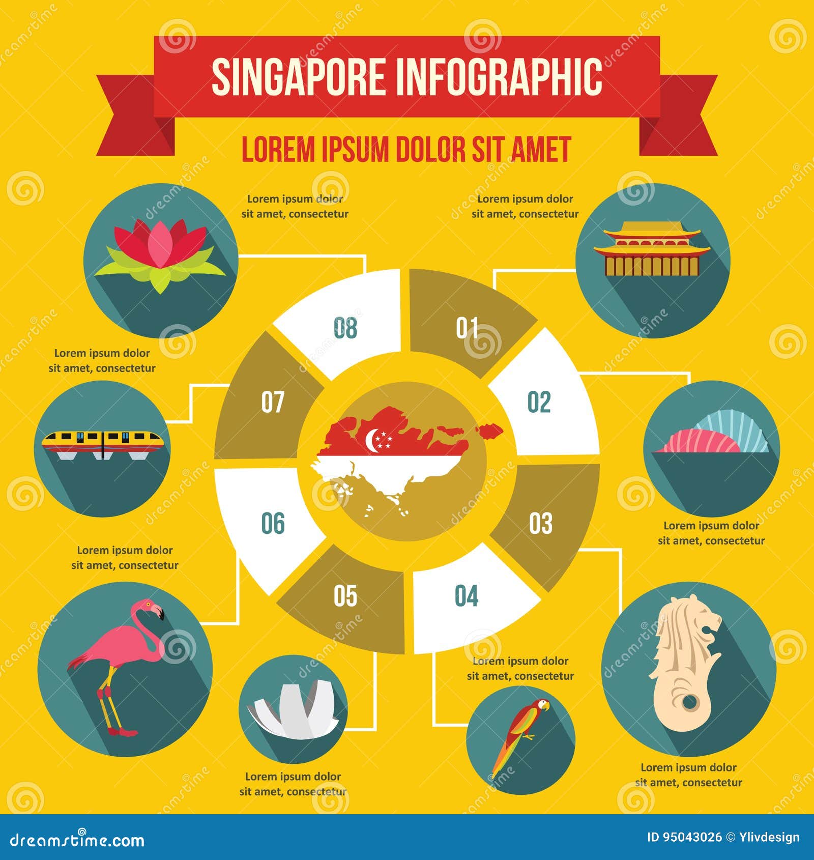 Singapore Infographic Concept, Flat Style Stock Vector - Illustration ...