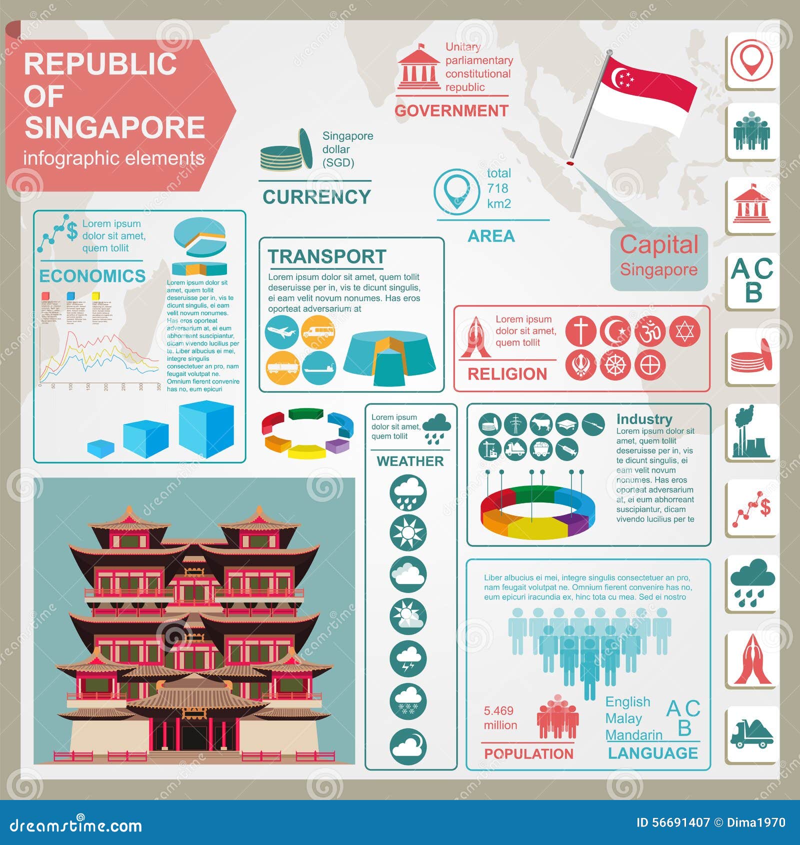 Singapore Infographics, Statistical Data, Sights. Stock Vector ...