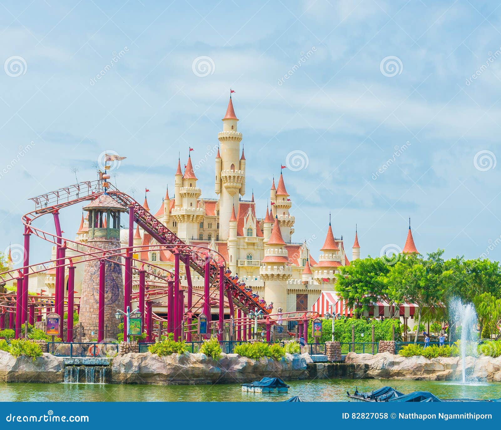 SINGAPORE-July 20 2015: Beautiful Castle and Roller Coaster in U ...