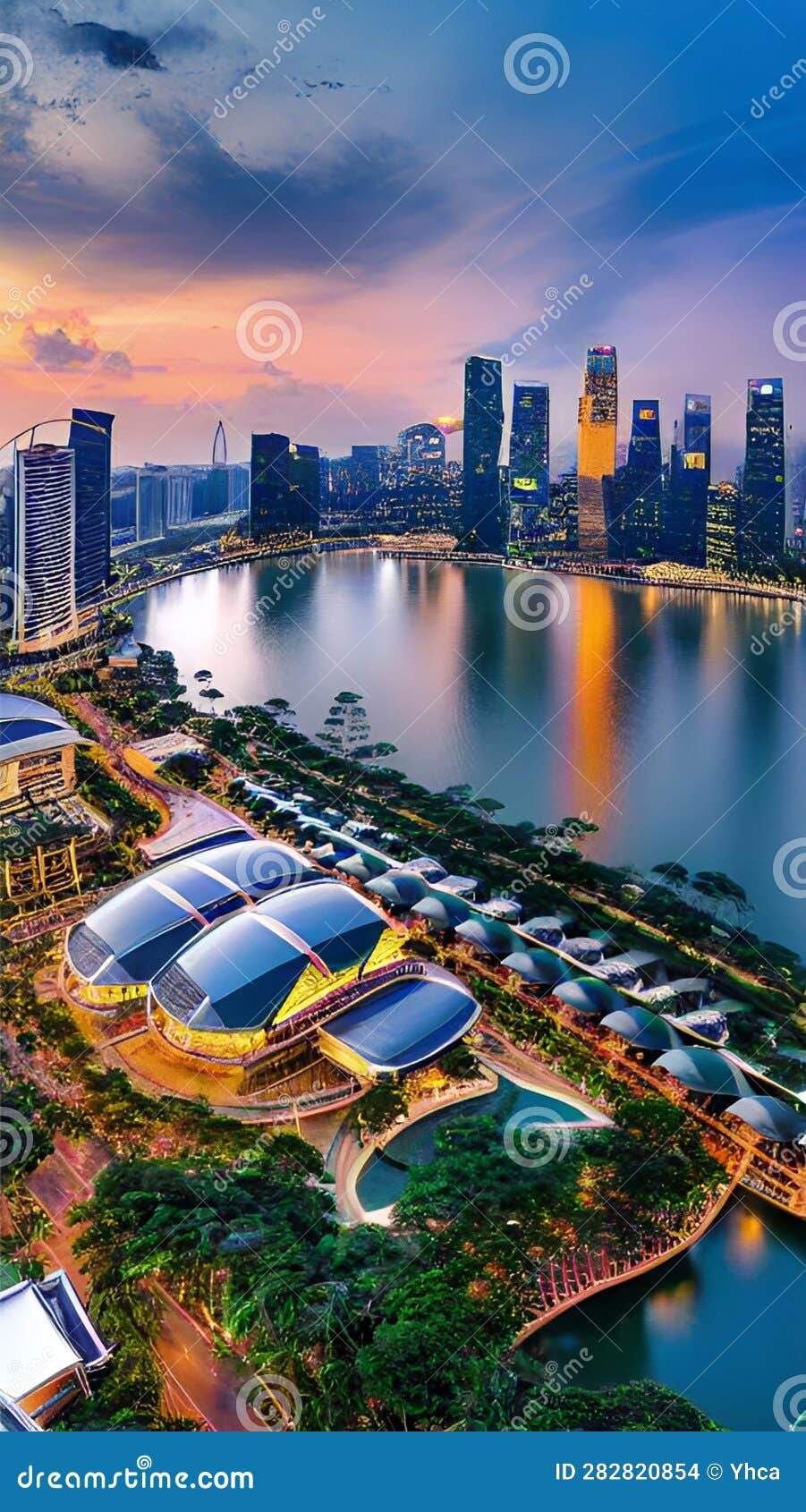 Singapore Landscape City View at Sunset Illustration Artificial ...