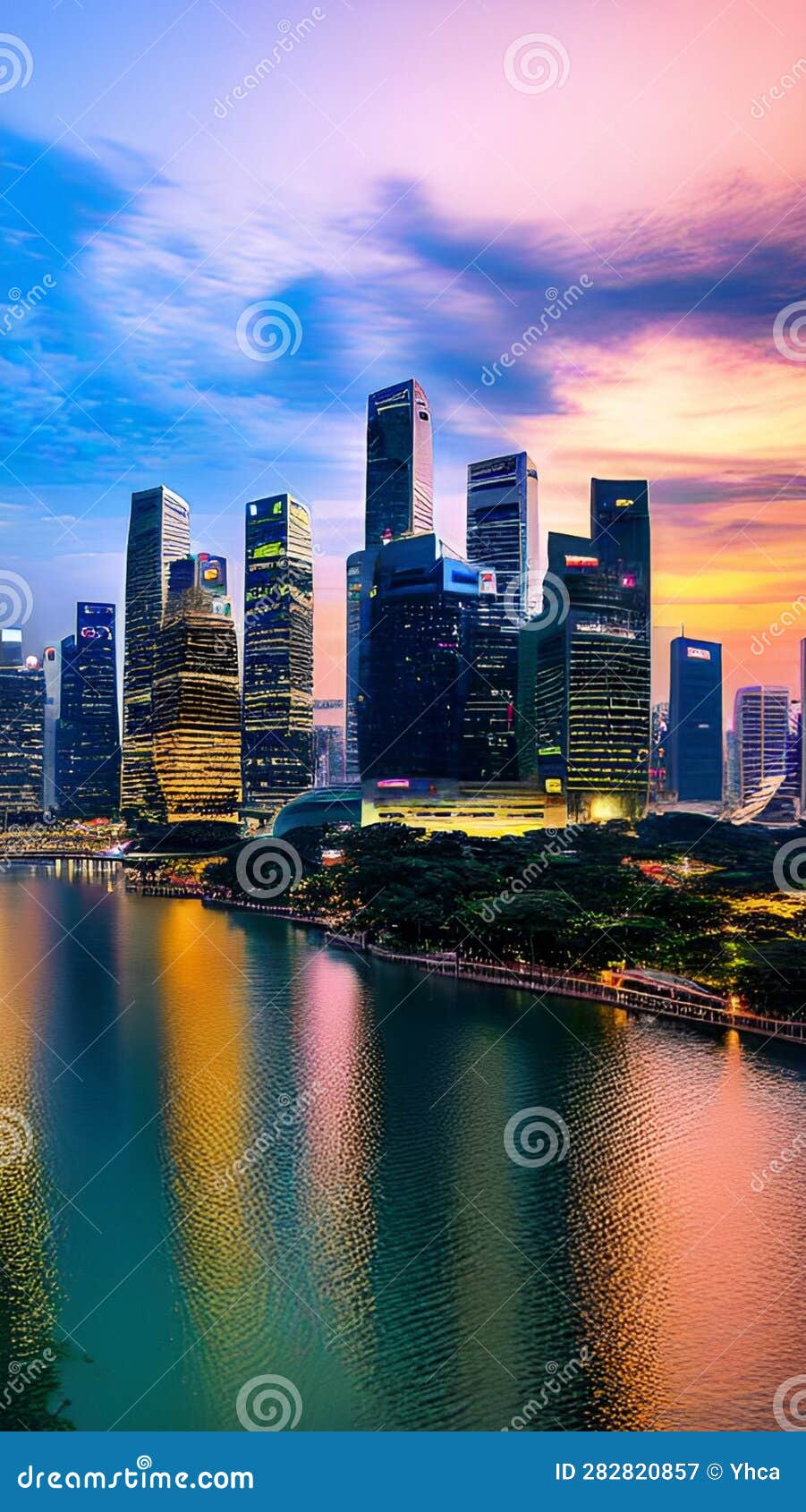 Singapore Landscape City View at Sunset Illustration Artificial ...