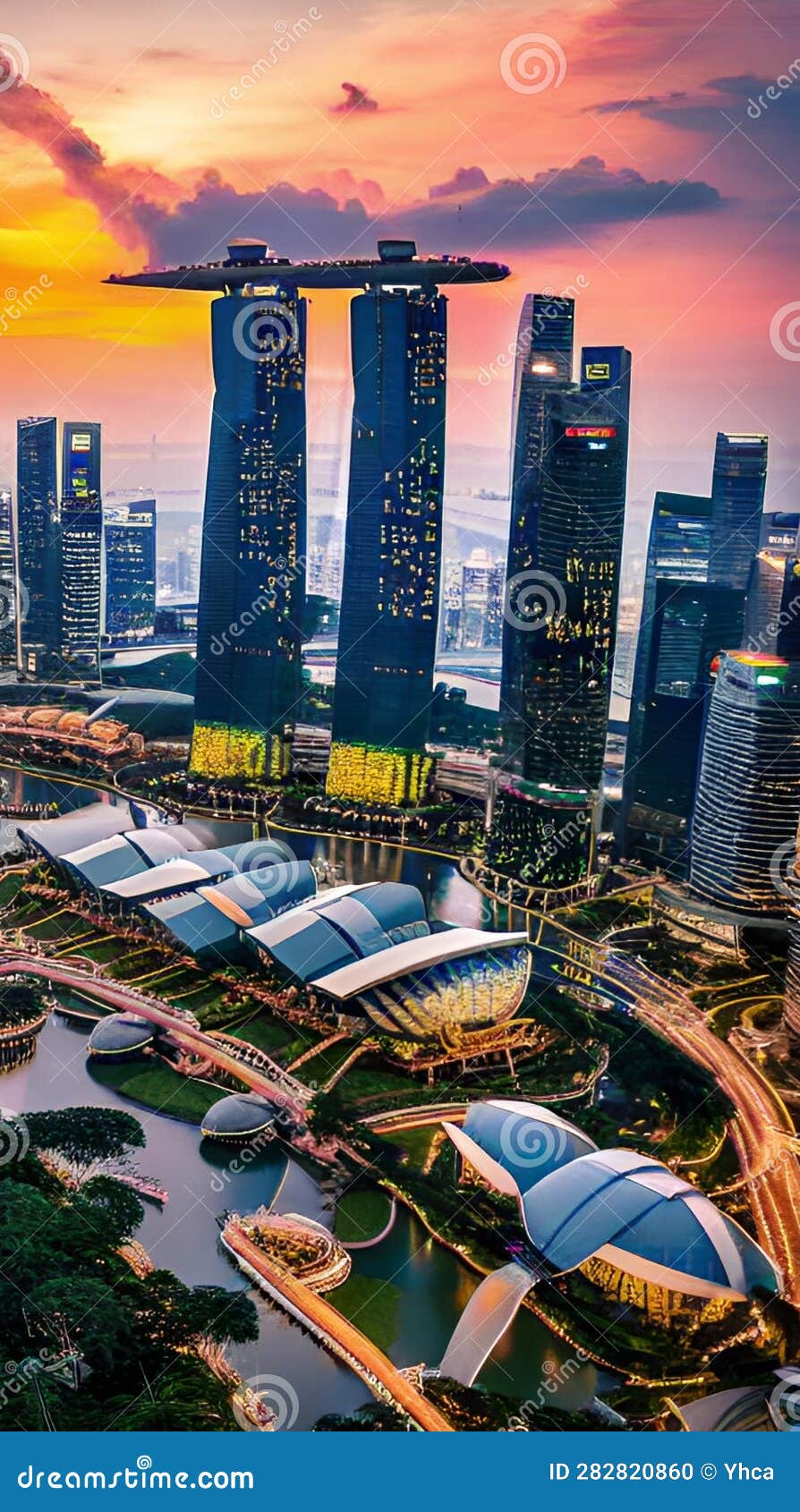 Singapore Landscape City View at Sunset Illustration Artificial ...